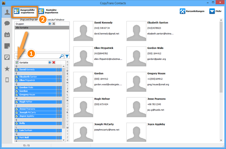 Wie übertrage ich Exchange Kontakte zum PC?