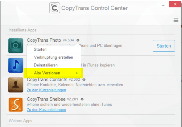 Wie kann ich meine alte CopyTrans Version wieder aktivieren?