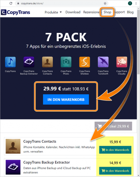 CopyTrans Programme kaufen: so einfach geht es