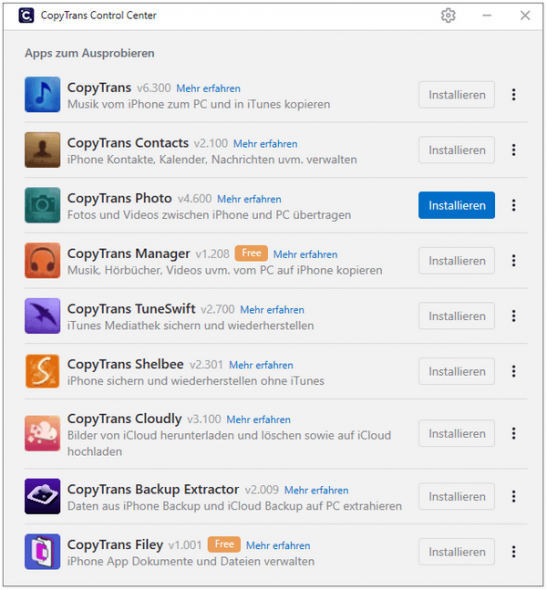 Wie installiere ich die CopyTrans Programme?