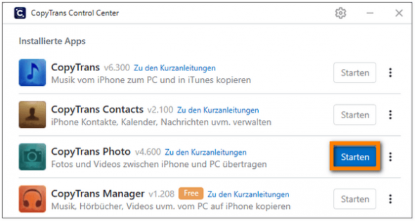 Erste Schritte mit CopyTrans Photo, Ihrem iPhone Foto-Manager